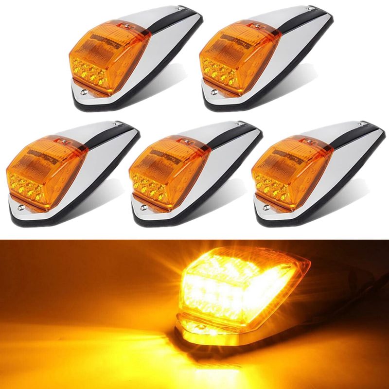 GLOFE 5PCS Truck Cab Marker Light LED Amber Top Roof Running Lights w ...