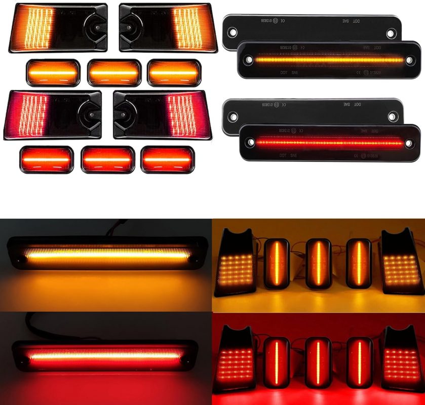 GLOFE 14 Pack LED Side Marker Light Kit with Front Rear Amber/Red Cab ...