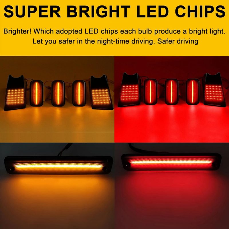 GLOFE 14 Pack LED Side Marker Light Kit with Front Rear Amber/Red Cab ...