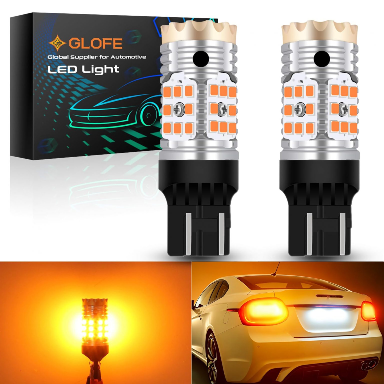 GLOFE Compatible with 7443 LED Bulb 7443NA 7444 7444NA Turn Signal ...